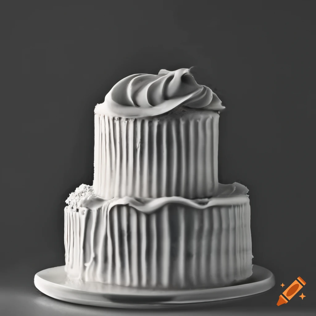 Monochrome layered cake, close up, oozing, dense frosting, high detail ...