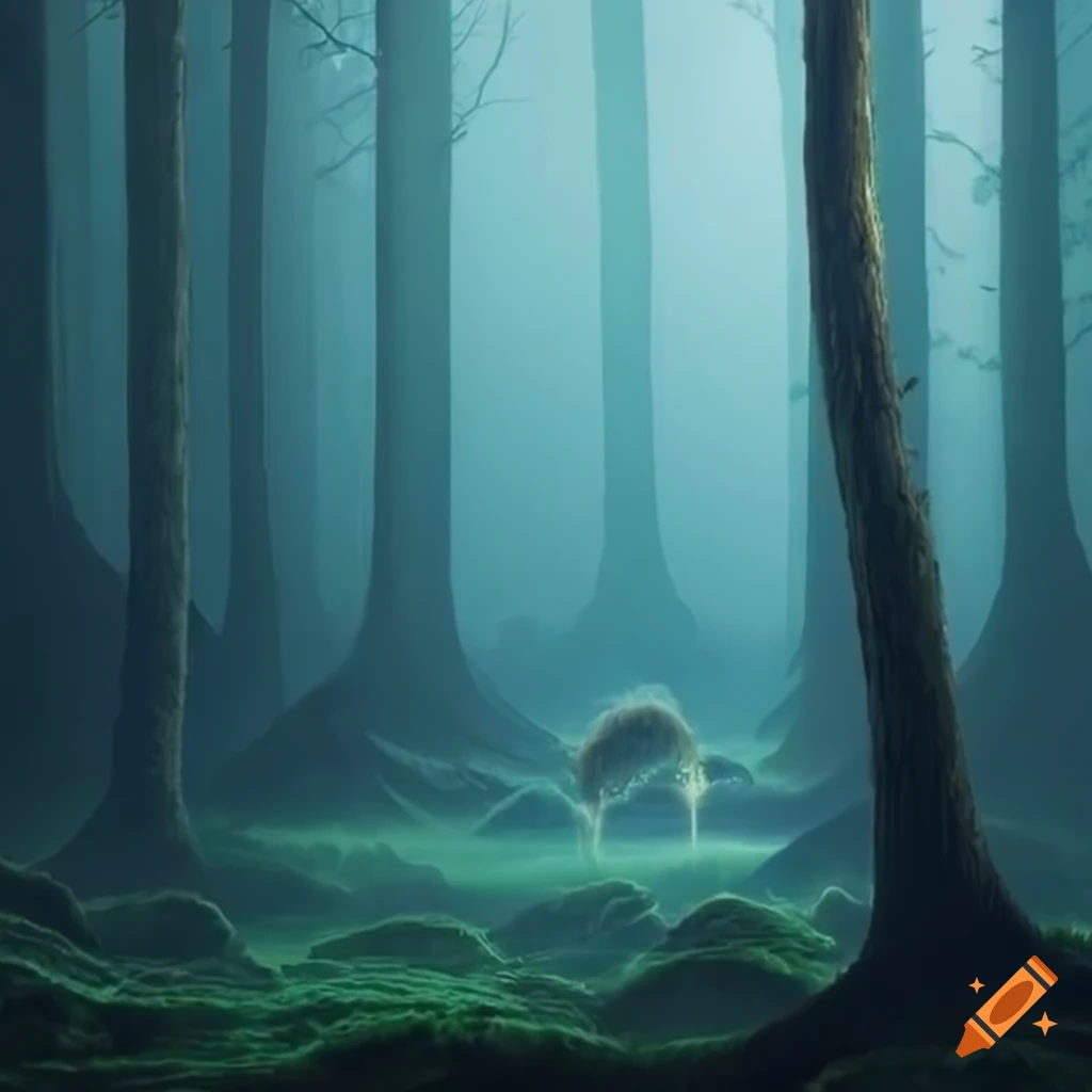 Magical forest at dusk