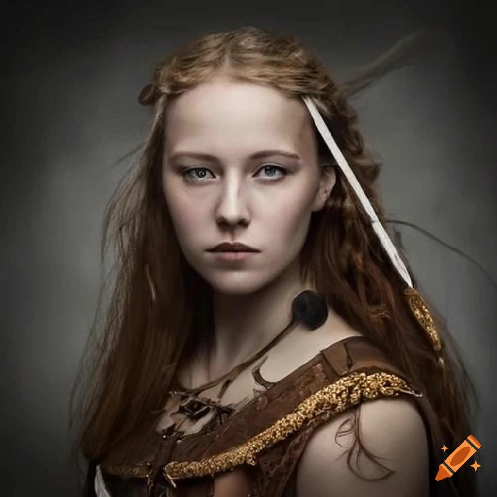 Young viking women in grey and gold