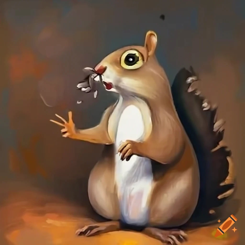 A concerned cartoon squirrel talking to an ant on Craiyon