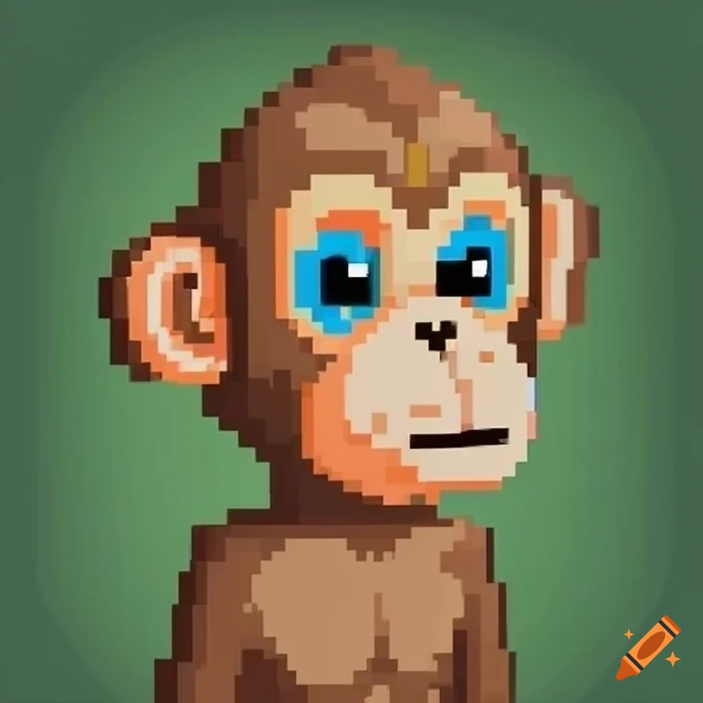 Pixel funny monkey find a treasure in the forest