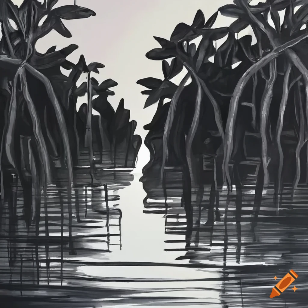 Mangrove drawings with a minimalistic line-art style