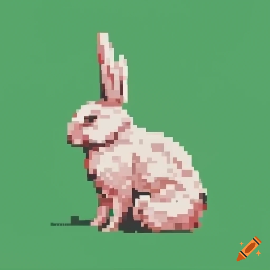 Side view of a pixel-art bunny sitting on the grass