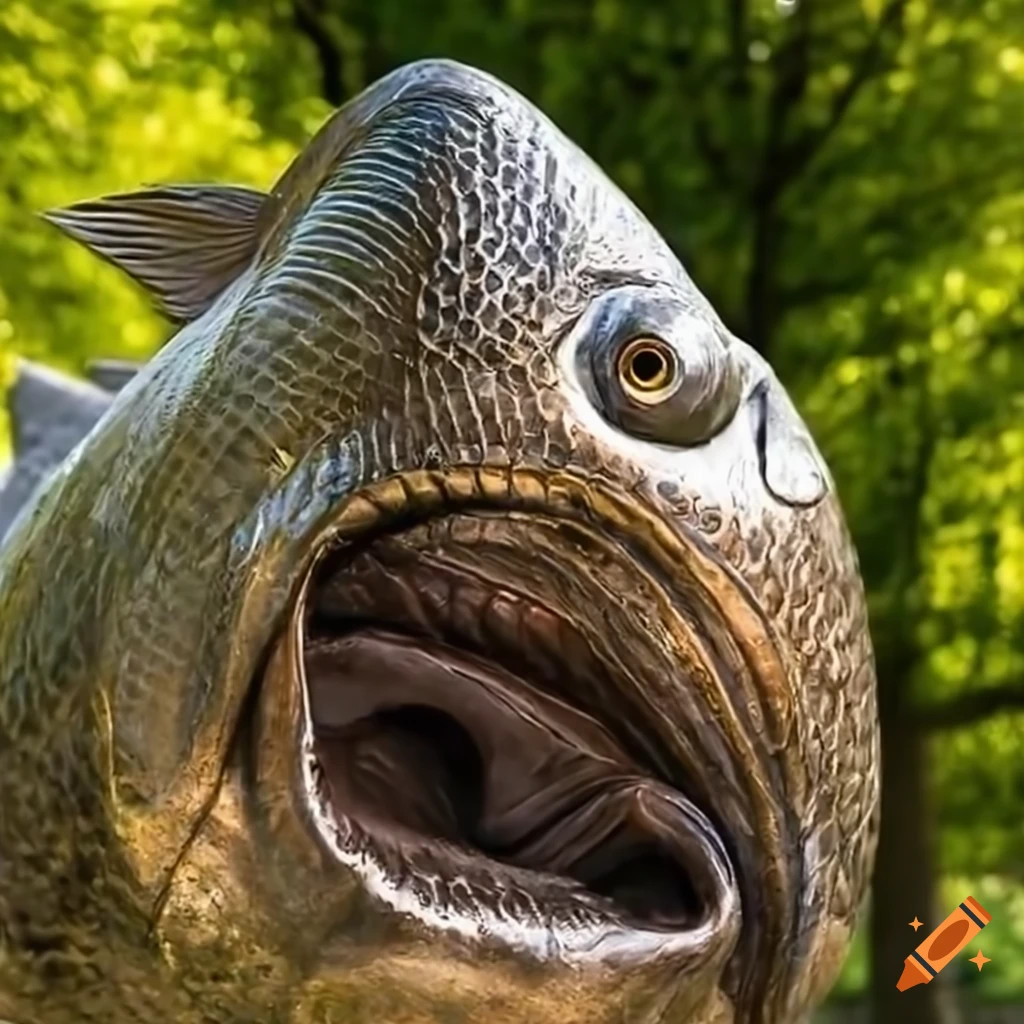 A giant bronze statue of fish in some guy's backyard