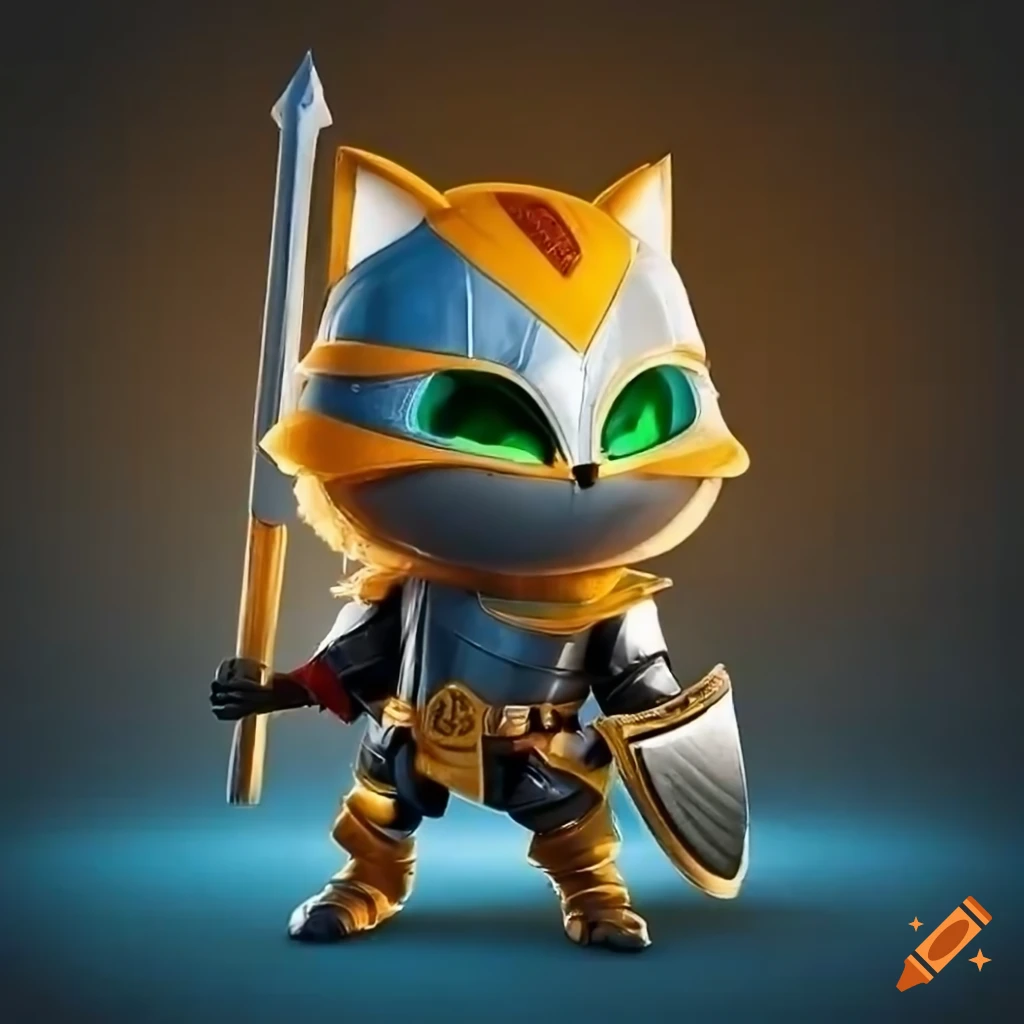 A super cute cat wearing knight armor, Pixar character, animated movie ...