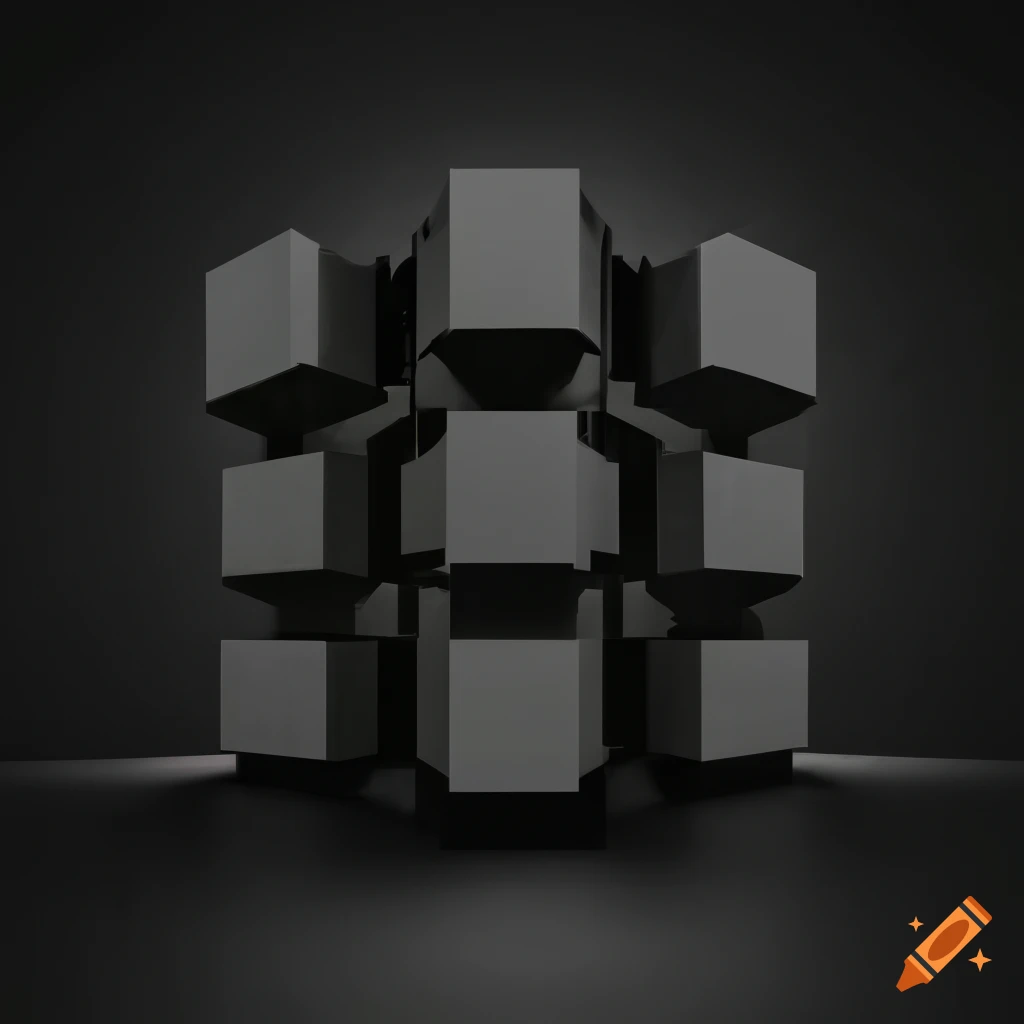 Black cube building on white background