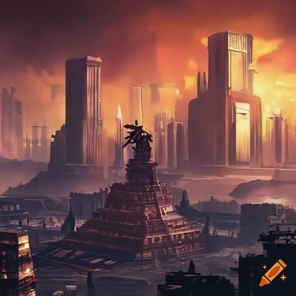 Aztec inspired science fiction empire city landscape on Craiyon