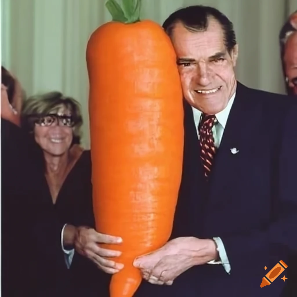 Richard nixon holding the world's largest carrot on Craiyon