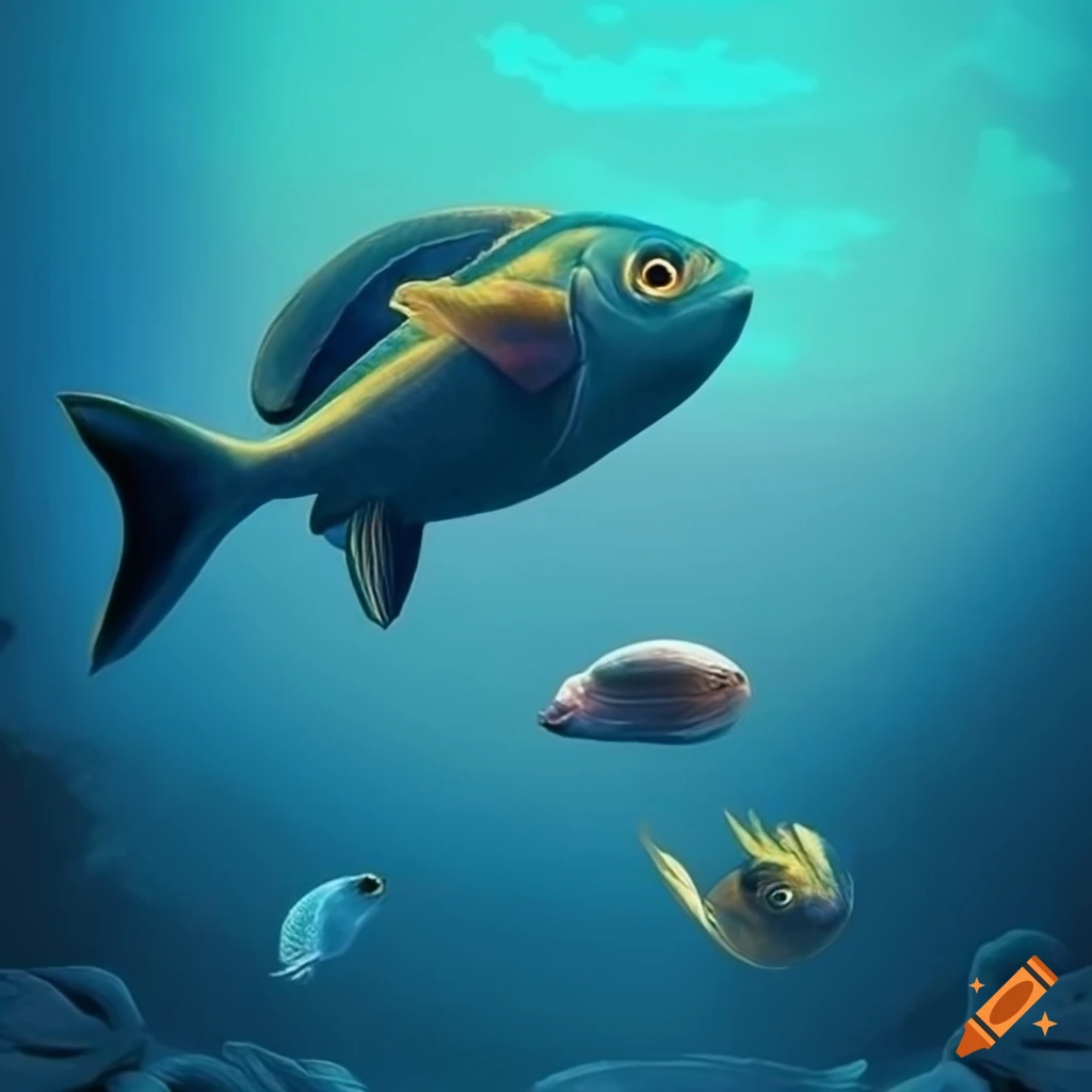 Fish, ocean,sky,sun