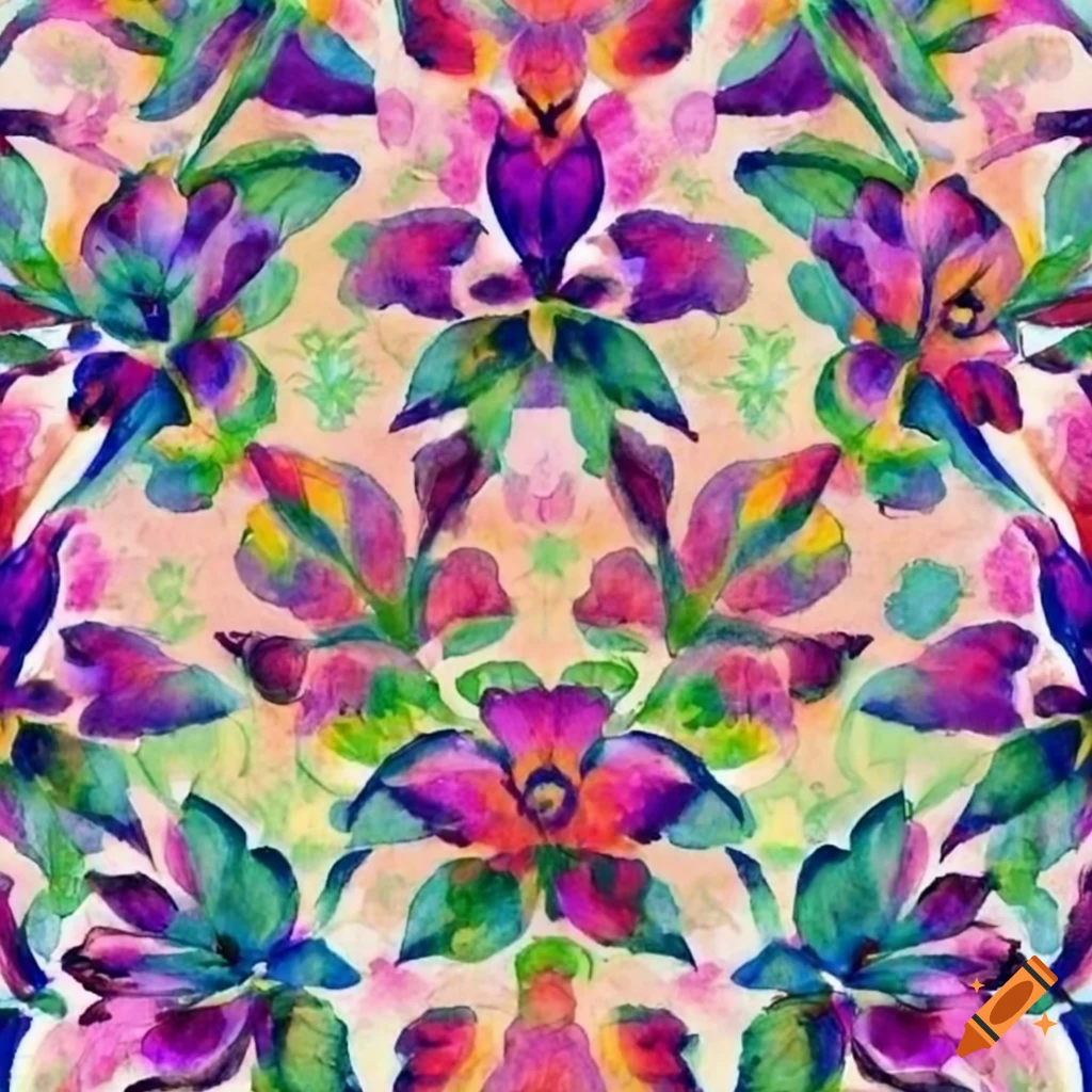 Watercolor of various flowers that repeat in a tile pattern