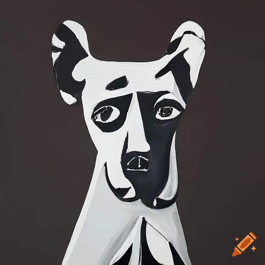Picasso, dog, acrylic paint, black and white