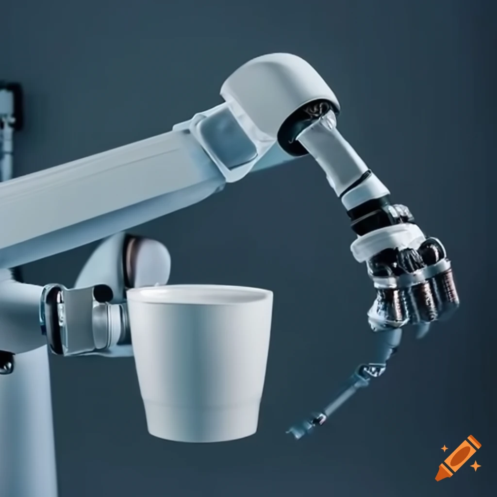 Robotic arm holding a cup in a hospital setting