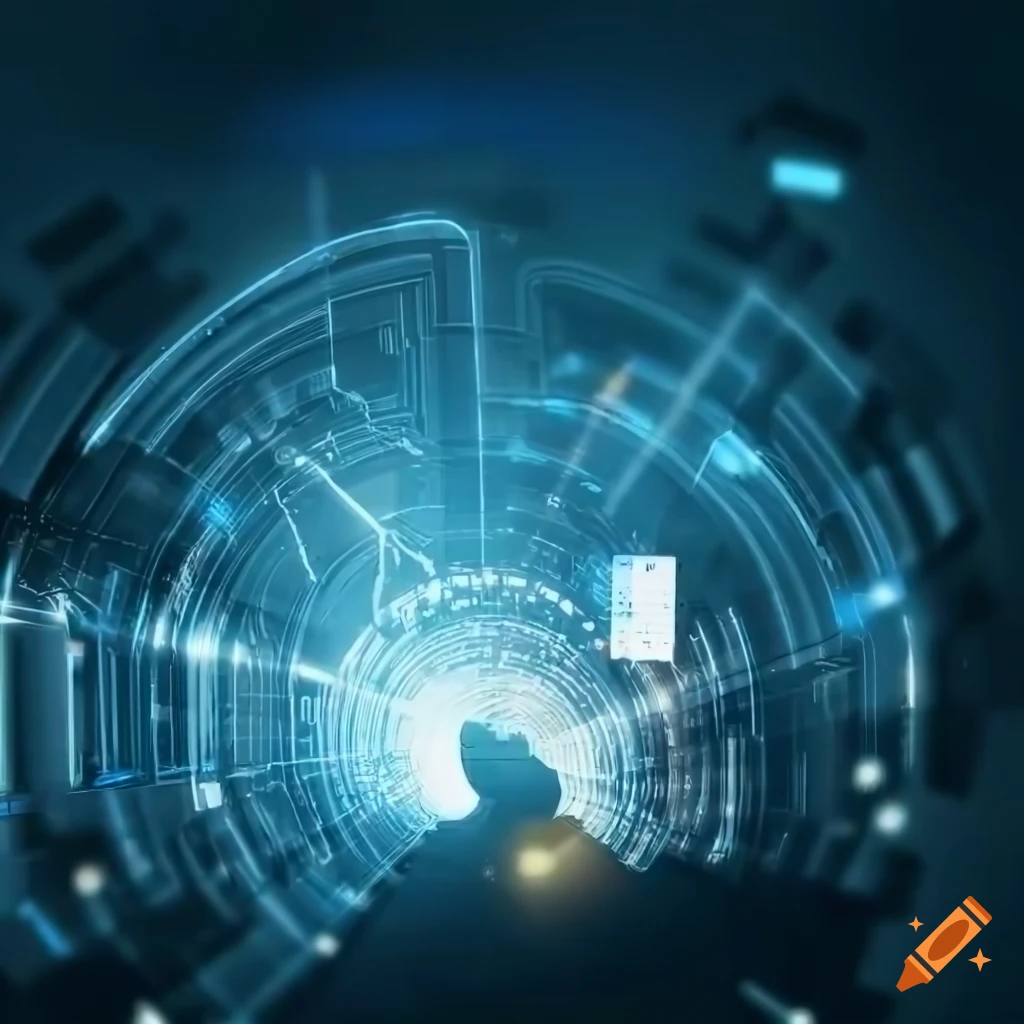 Futuristic concept: blurry factory digitalization with information ...