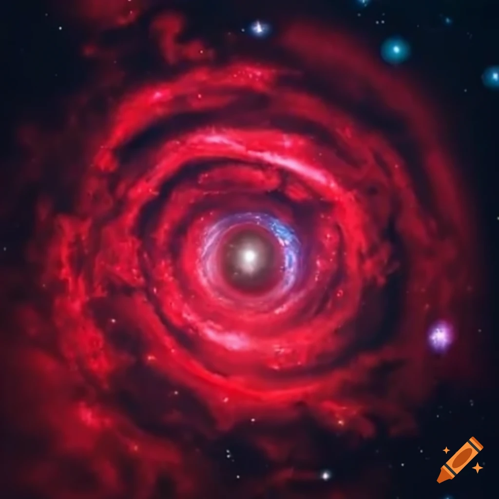 A red galaxy clock floating in outer space on Craiyon
