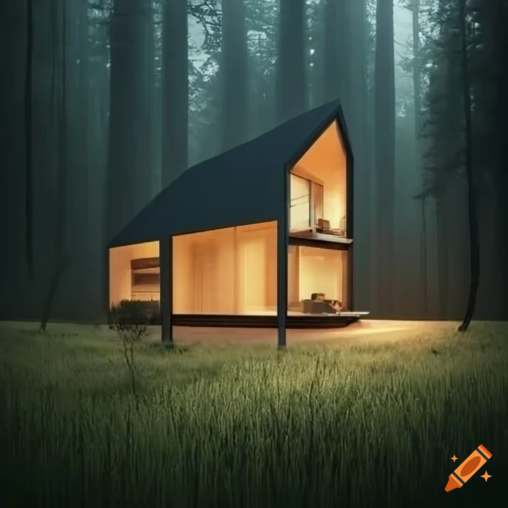 A architectural rendering of a house in the forest