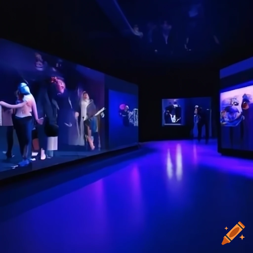 Interactive ar/vr museum exhibit with people in a stage room