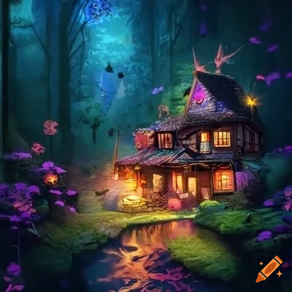 A magical inn surrounded by waterfalls and sparkly fairies on Craiyon