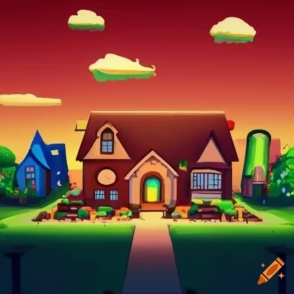 Suburban neighborhood house super mario world-inspired background ...