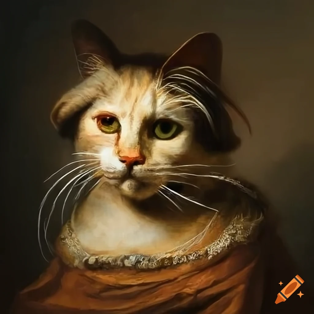 A cat portrait painted in classical style rembrandt on Craiyon