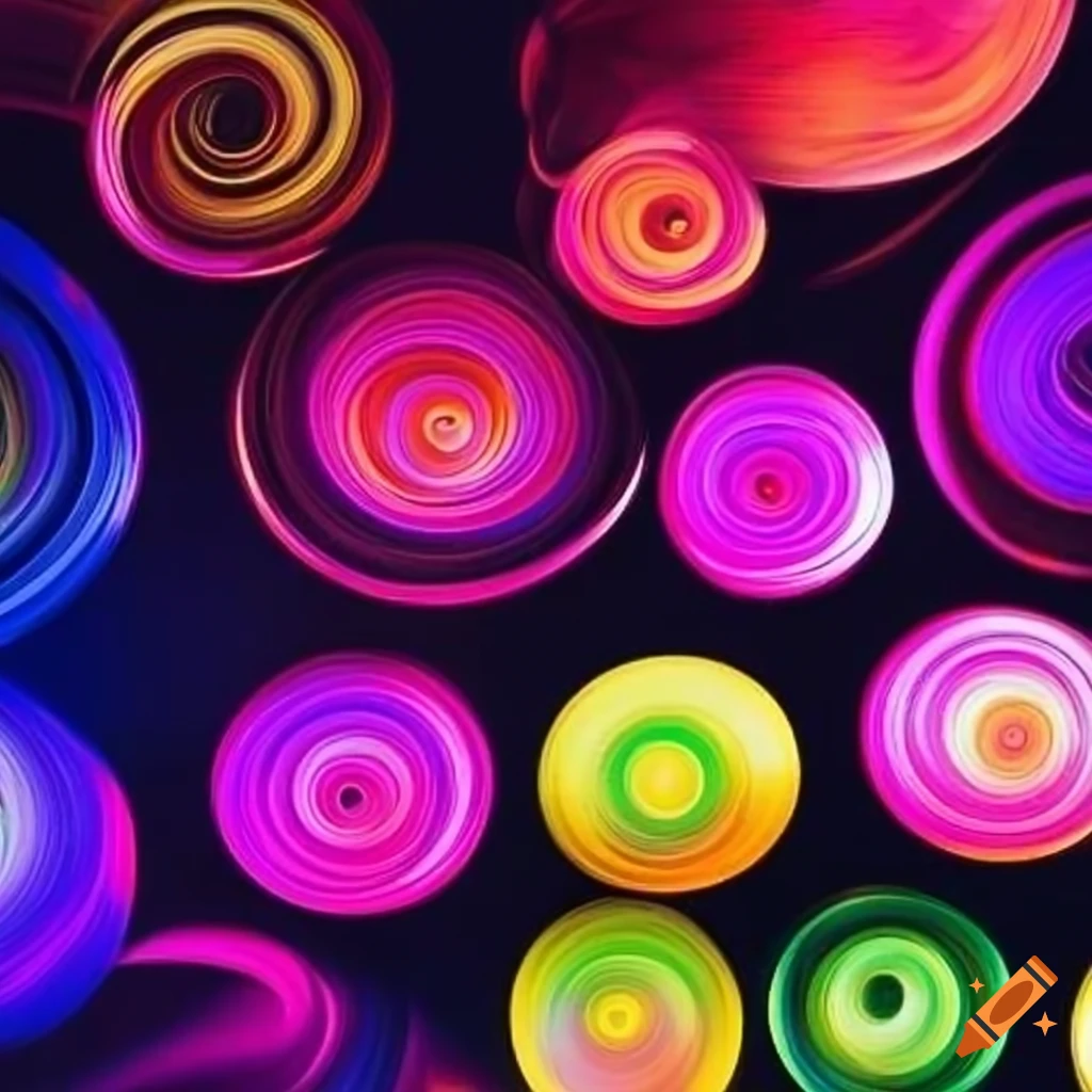 Vibrant rings arranged in an abstract pattern on Craiyon