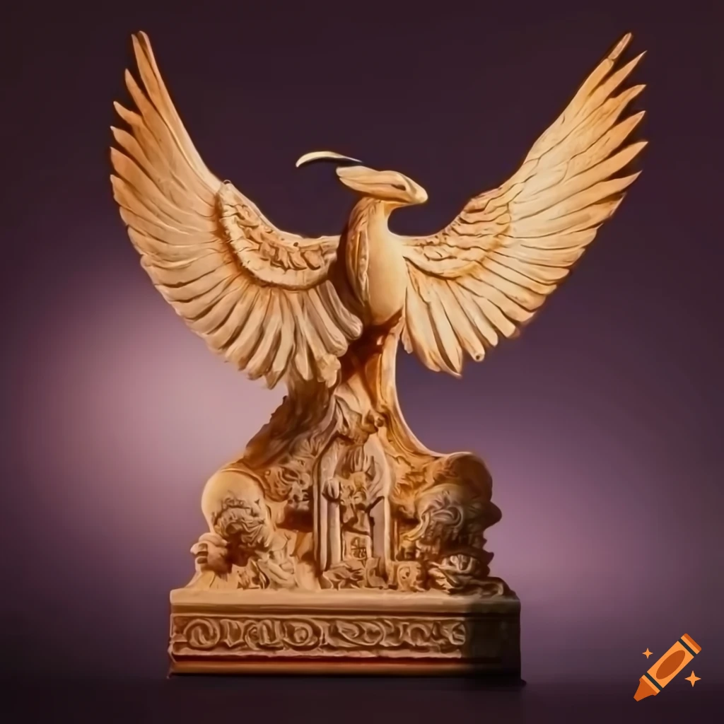 Phoenix bird with spread wings as a sculpture in shallow relief on the ...