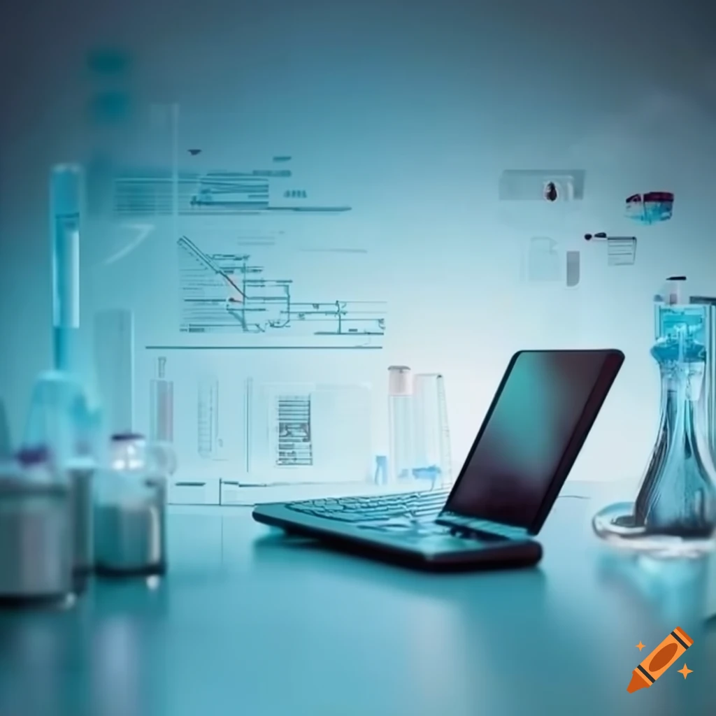 A big sciences laboratory with a laptop on a table that has statistics ...