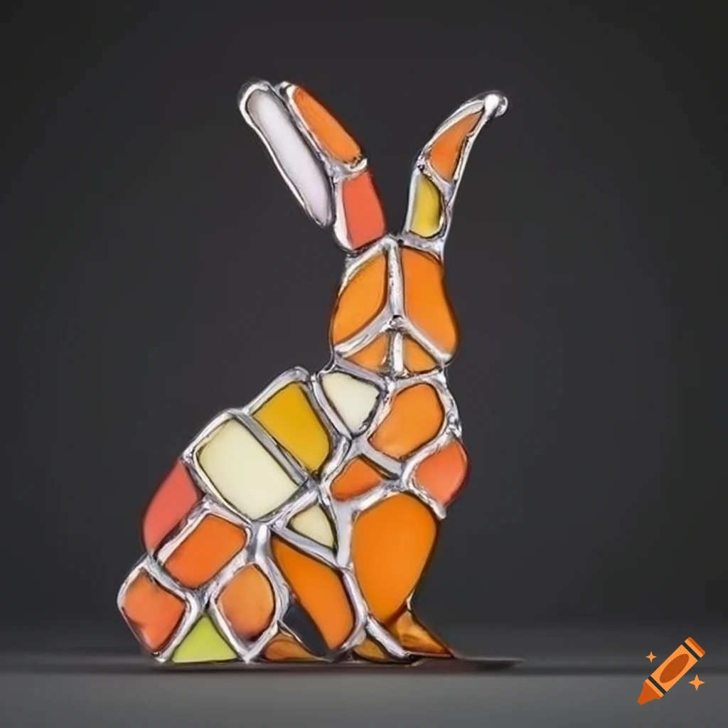 Cute stained glass tricolor rabbit