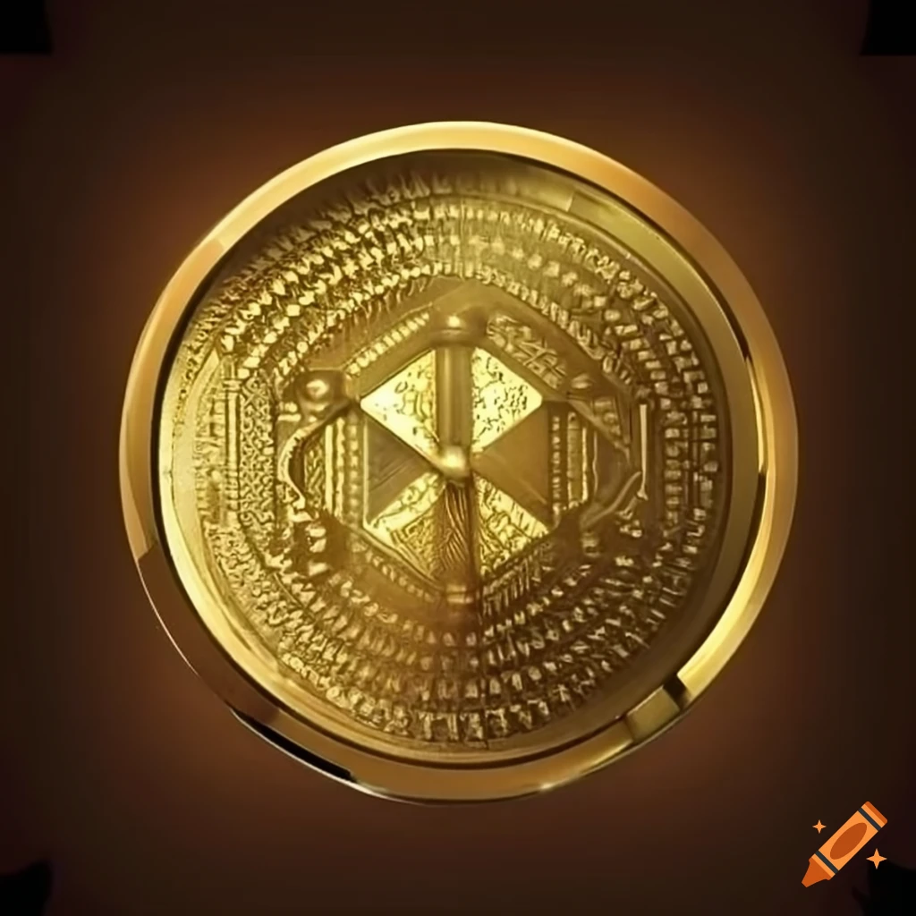 A golden token with hexagonal circuitry
