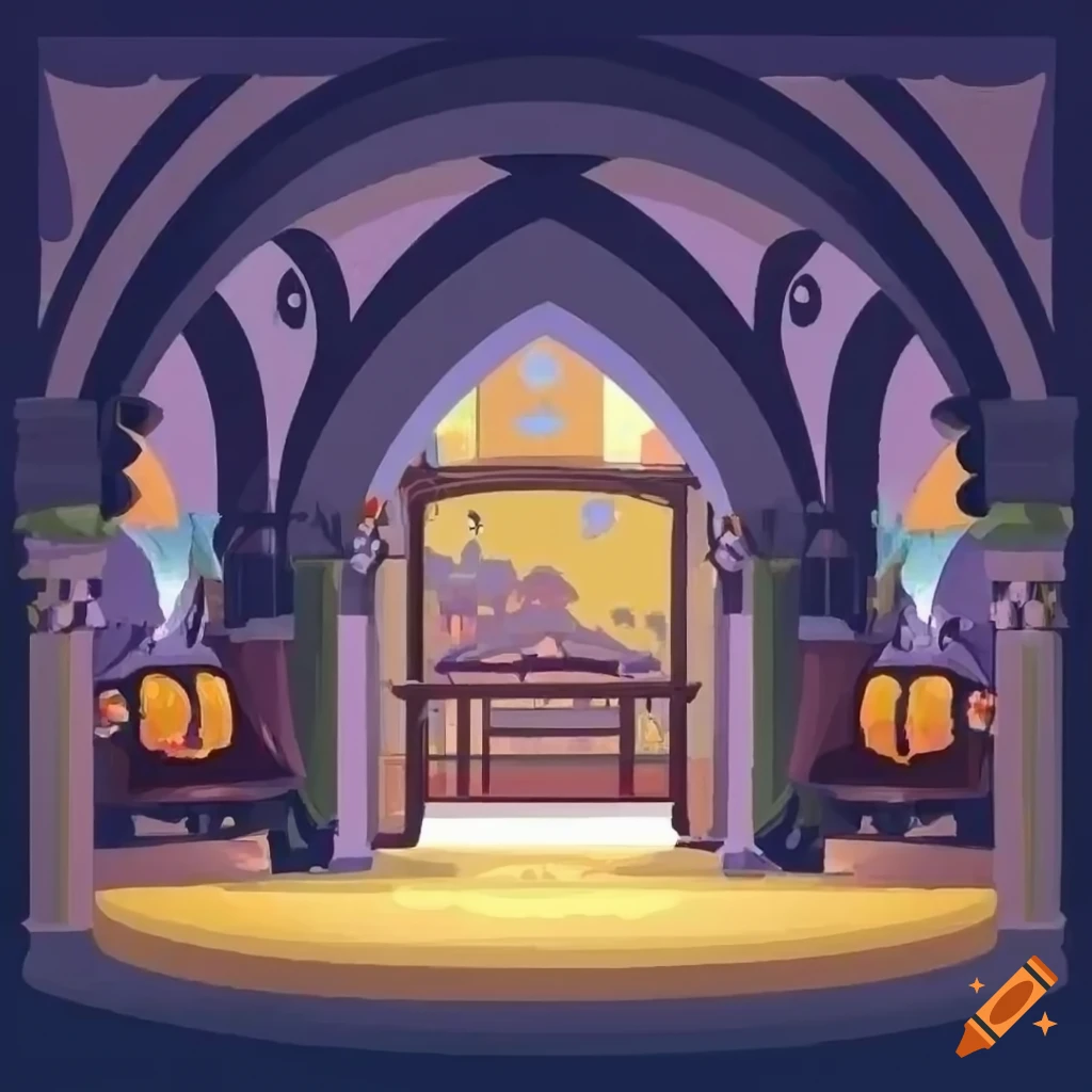 A medieval princess room with a view of the kingdom low detail