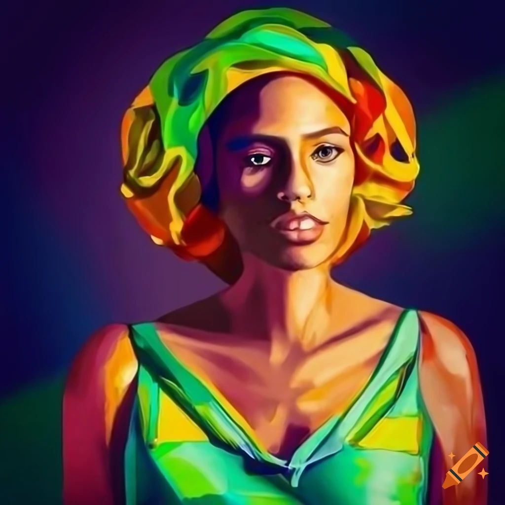 Brazil woman portrait, bold contour, vibrant colors, uniform backgournd