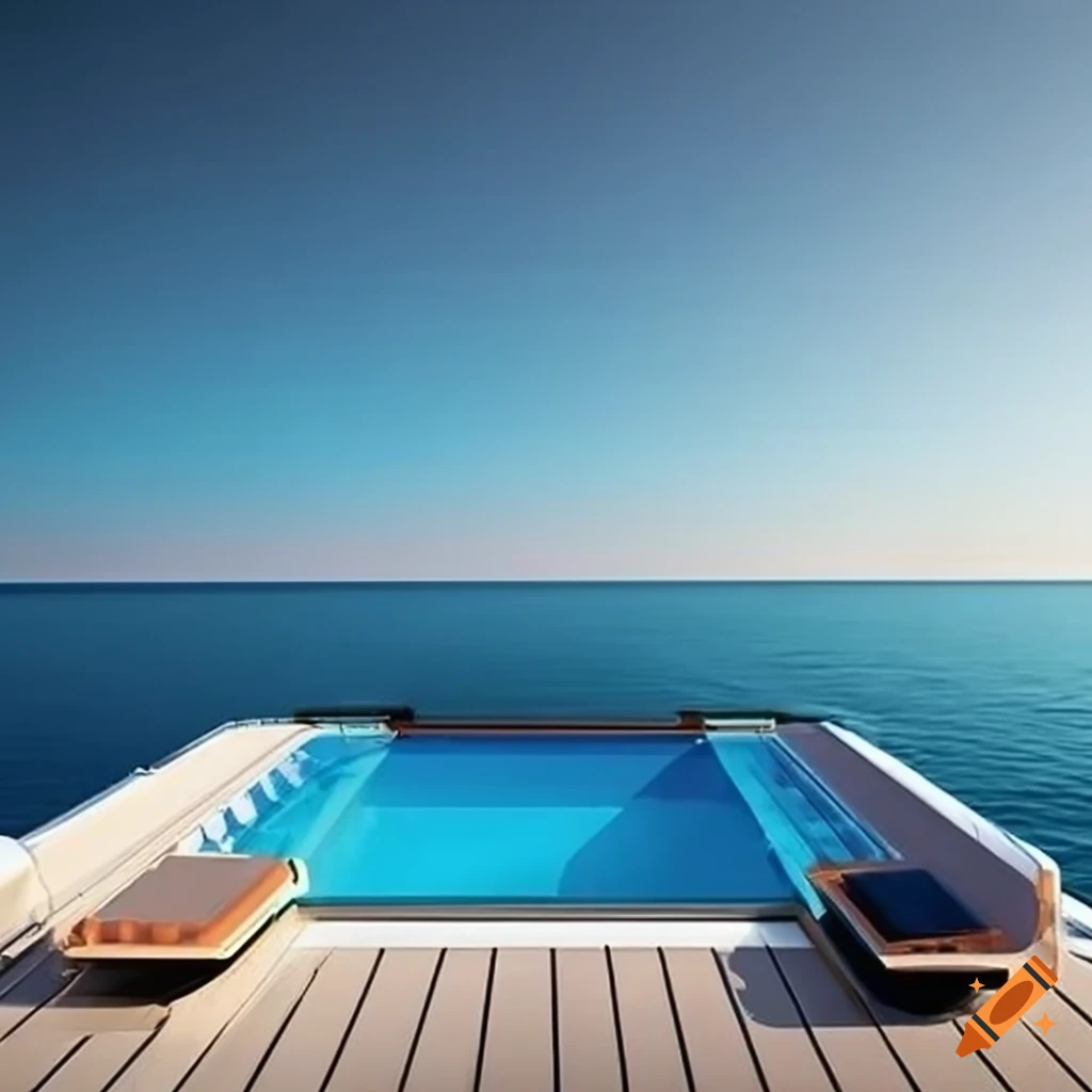Design a captivating and safe swimming pool on the stern of a luxurious ...