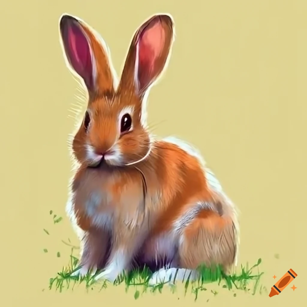 Cute realistic domestic orange and white rabbit; sitting on grass on ...