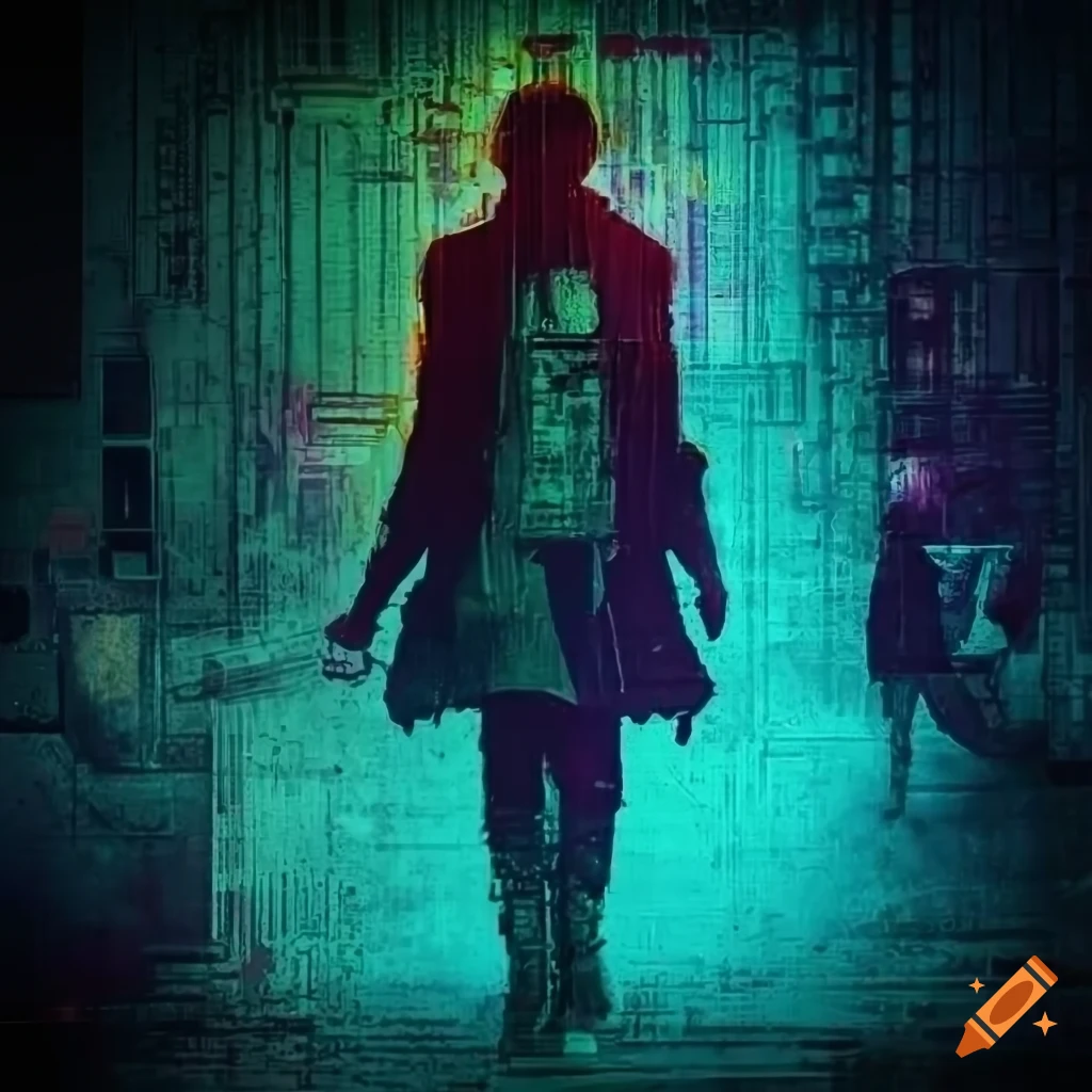 Cyberpunk style advertisement poster, old, textured