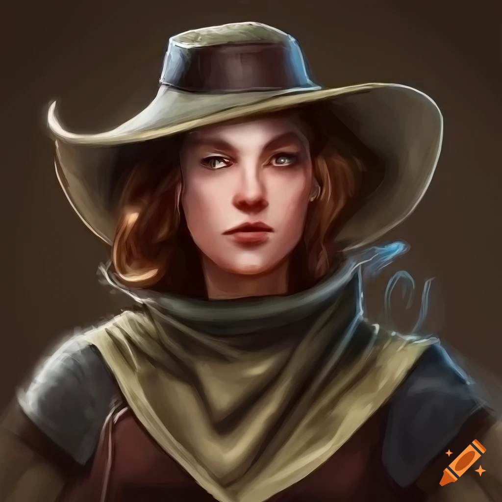 Serious dnd female ranger, poncho, brown hair, musketeer hat, 4k, high ...