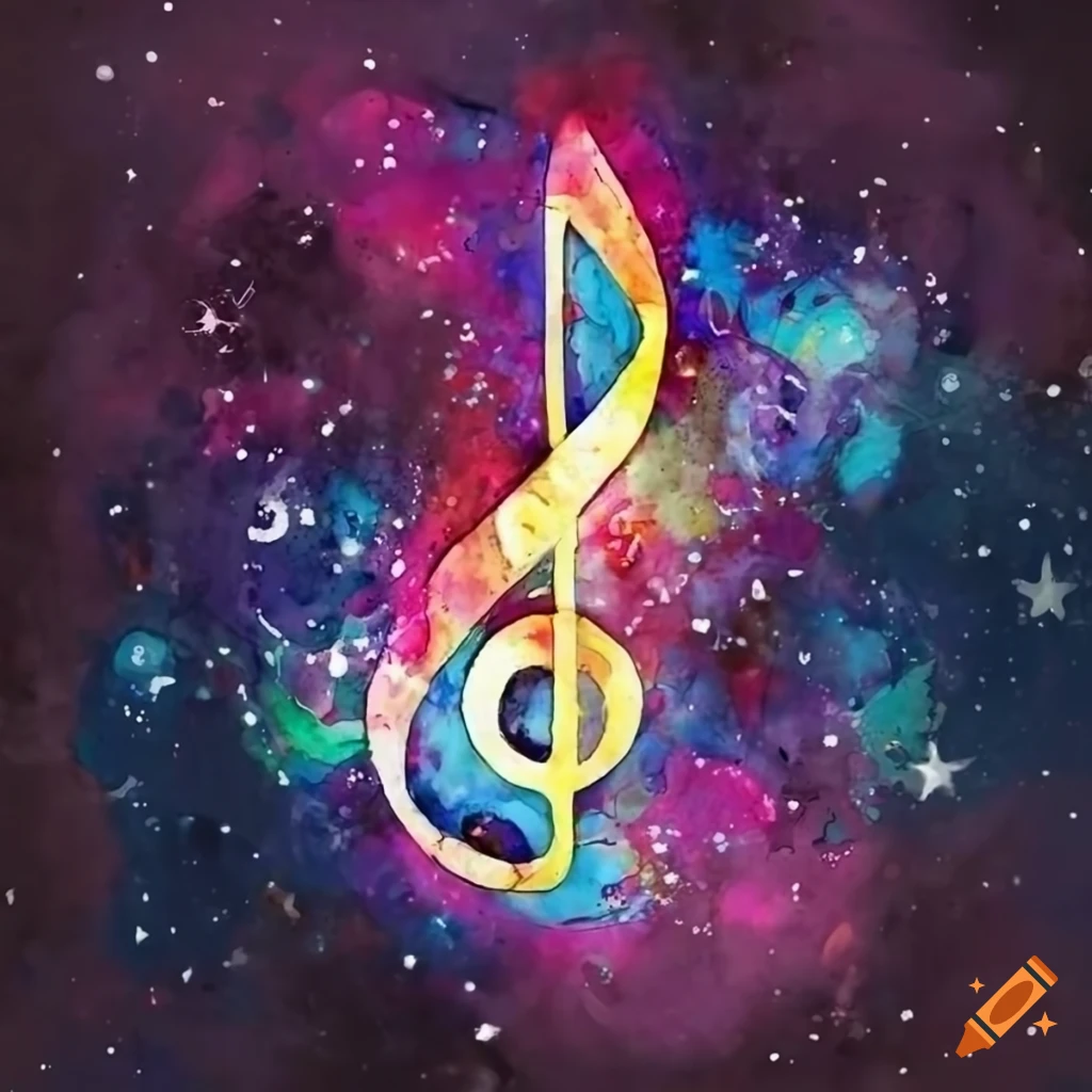 Watercolor of music notes floating through space on Craiyon