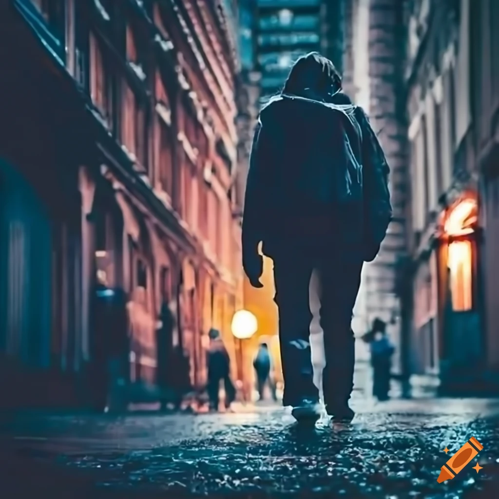 Man Walking Alone In City