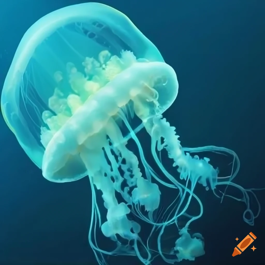 An underwater fantasy land with glowing jellyfish on Craiyon