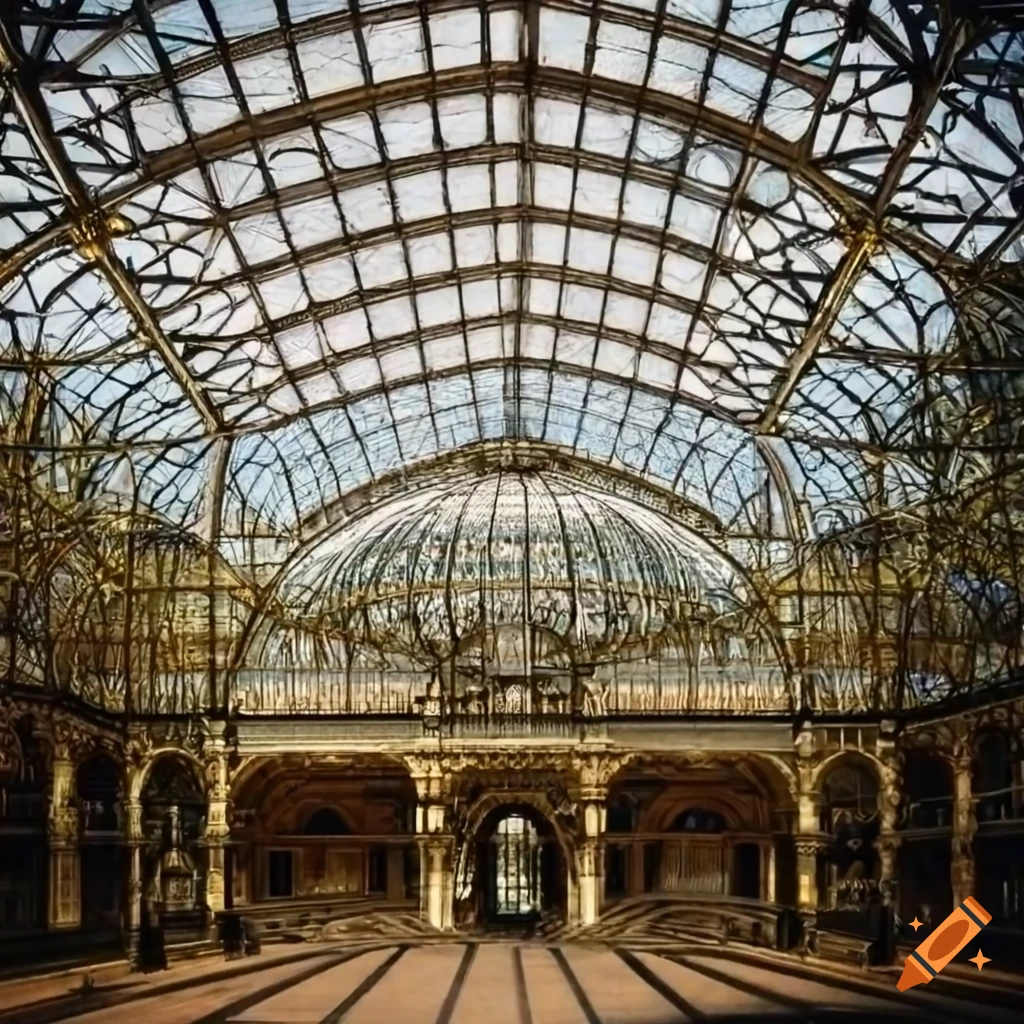 View of the interior of london's iconic glass structure, the crystal palace on Craiyon