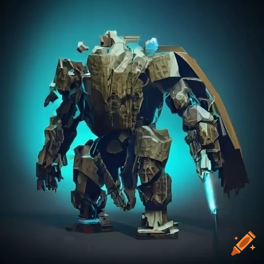 Powerful art nouveau bright shadow of the colossus futuristic lowpoly ...