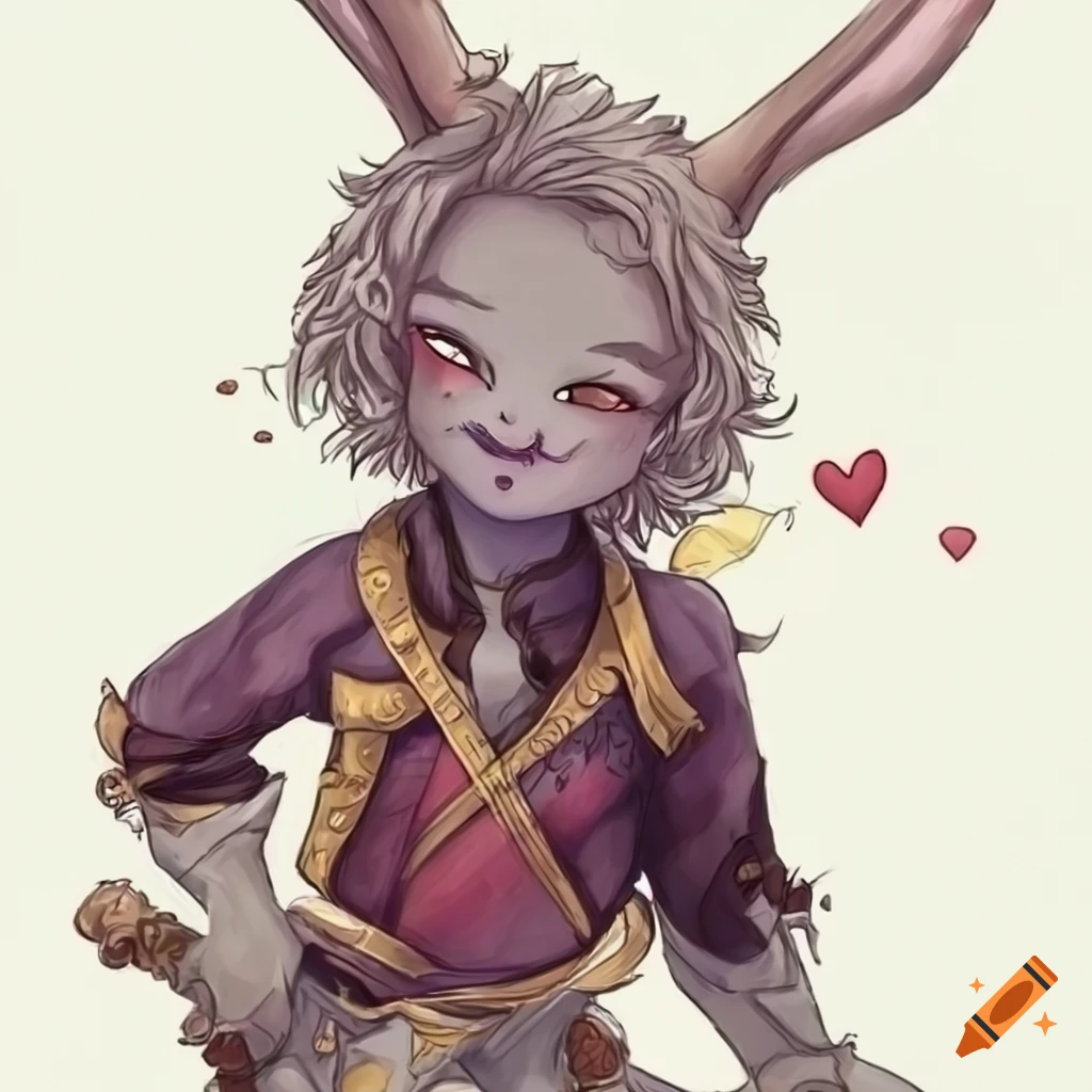 Rabbitfolk bard with an ear piercing and a heart on his cheek on Craiyon