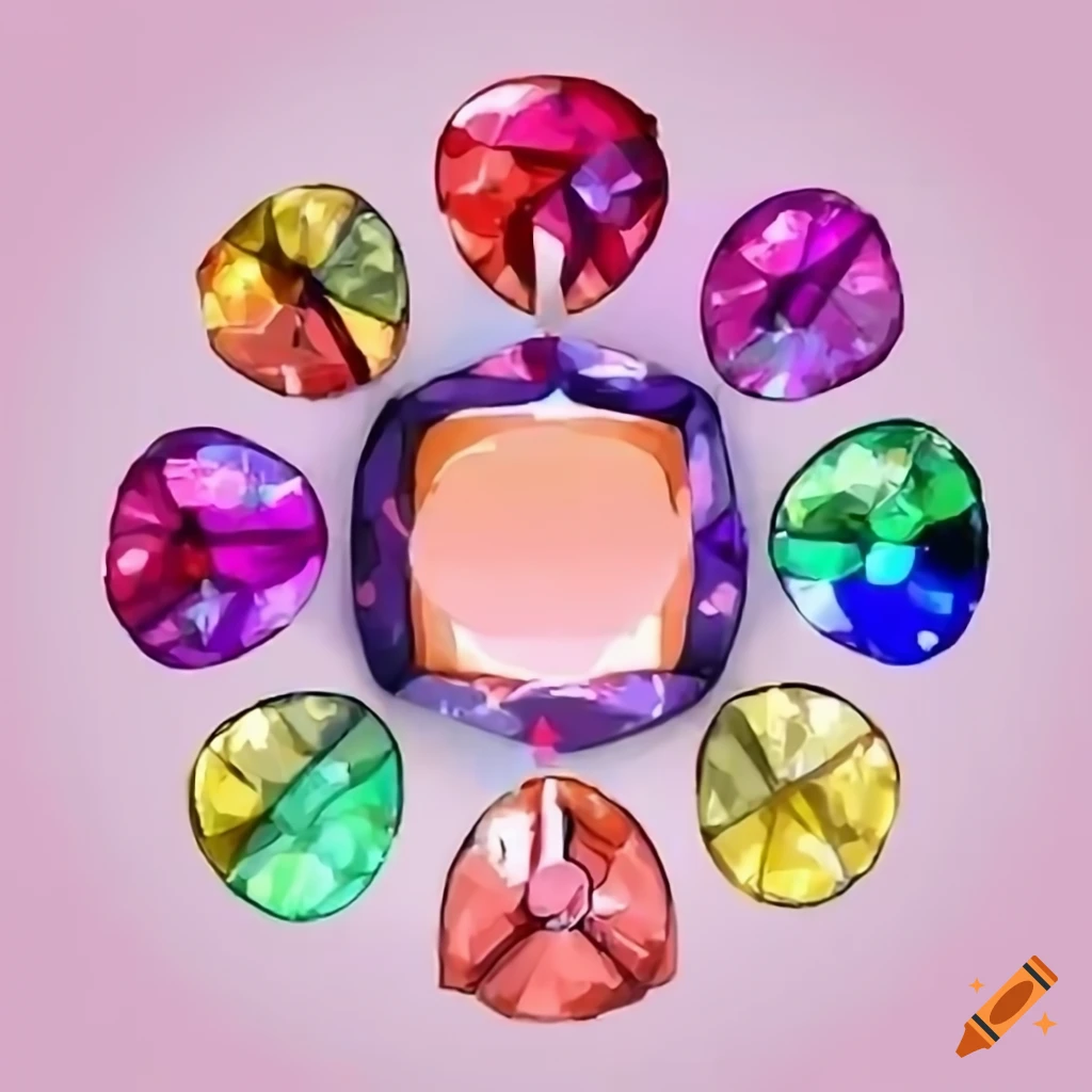 7 colored jewels in anime style on Craiyon