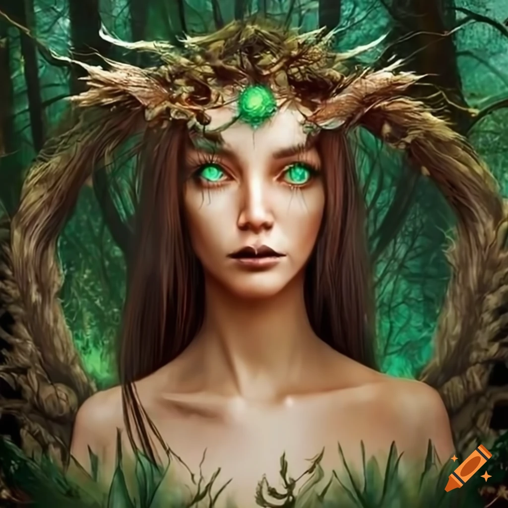 The spirit of a forest woman with brown hair
