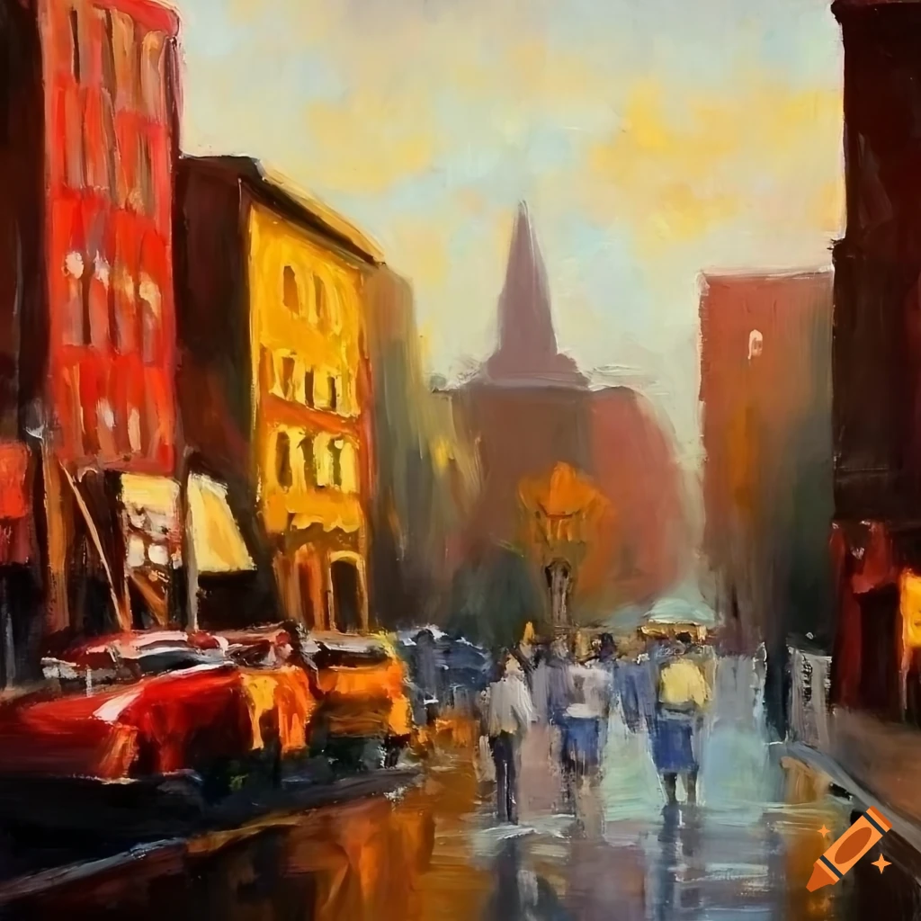 Modern tonalist style oil painting of Church Street Belleville Ontario ...