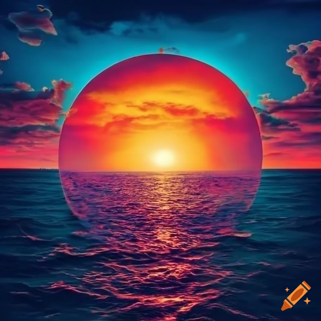 Psychedelic sunset over the ocean