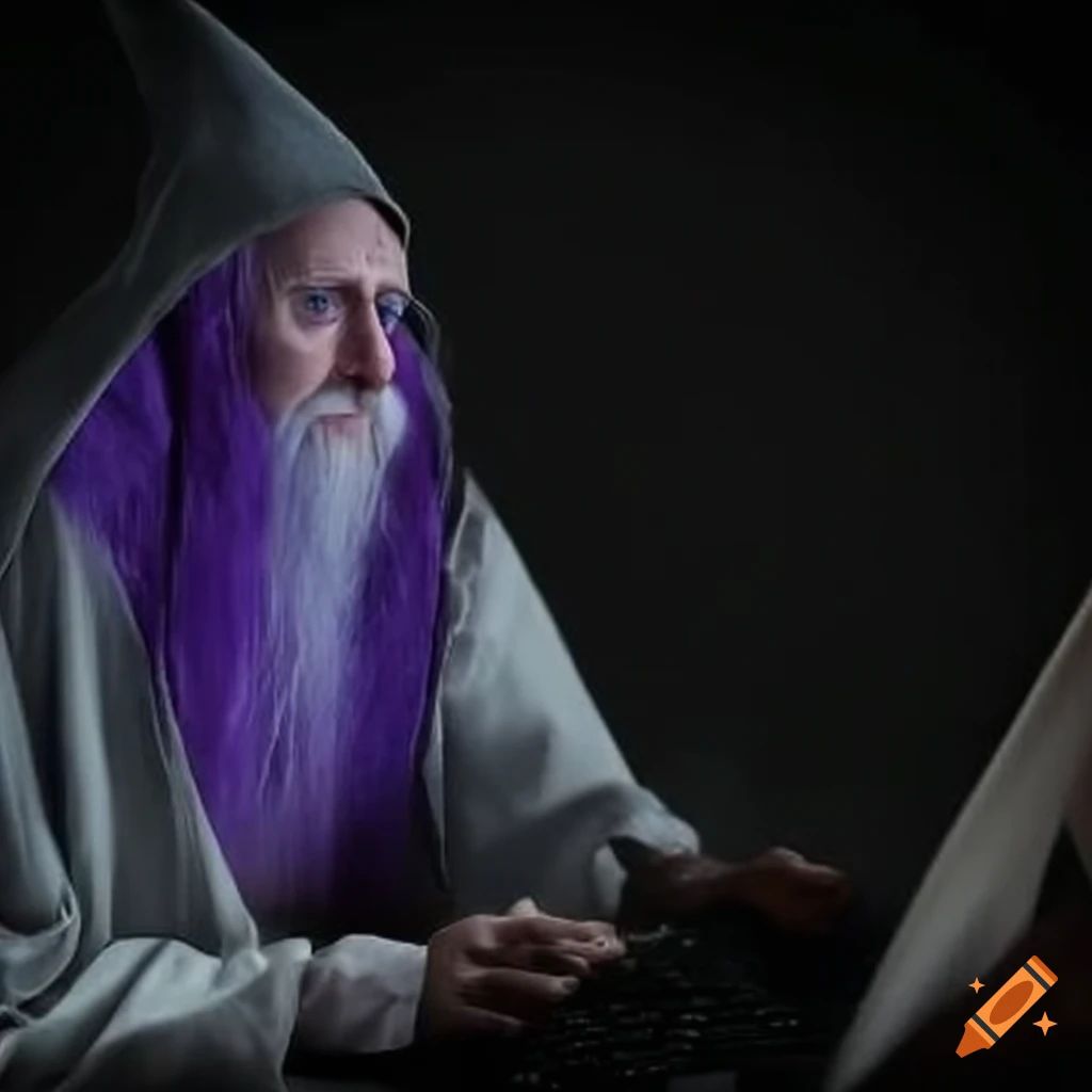 A wizard at a computer on Craiyon