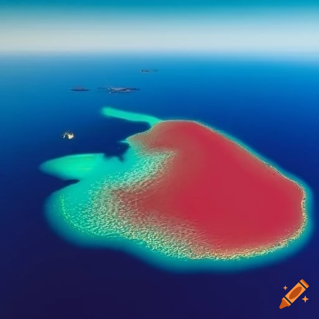 A snapshot of a lush red island with clear skies