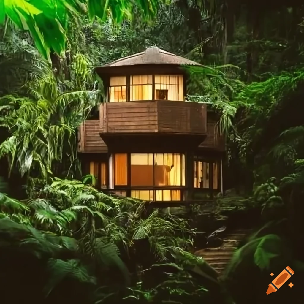 Big house in the rainforest, golden hour