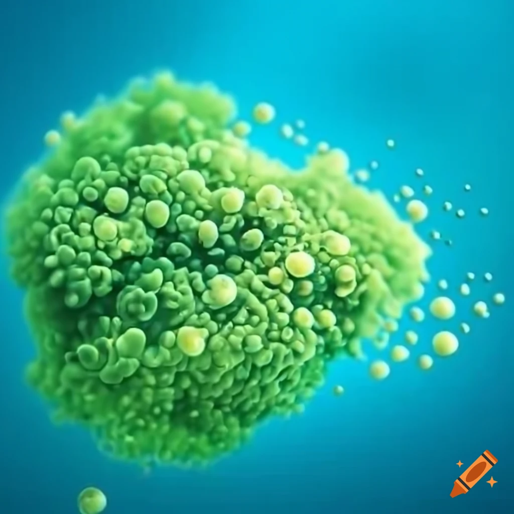 An aquatic world full of bacteria, microbes, moss, green and yellow ...