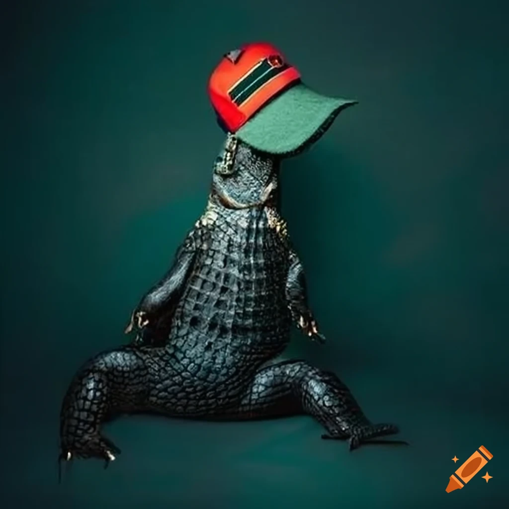 An alligator with a cap on