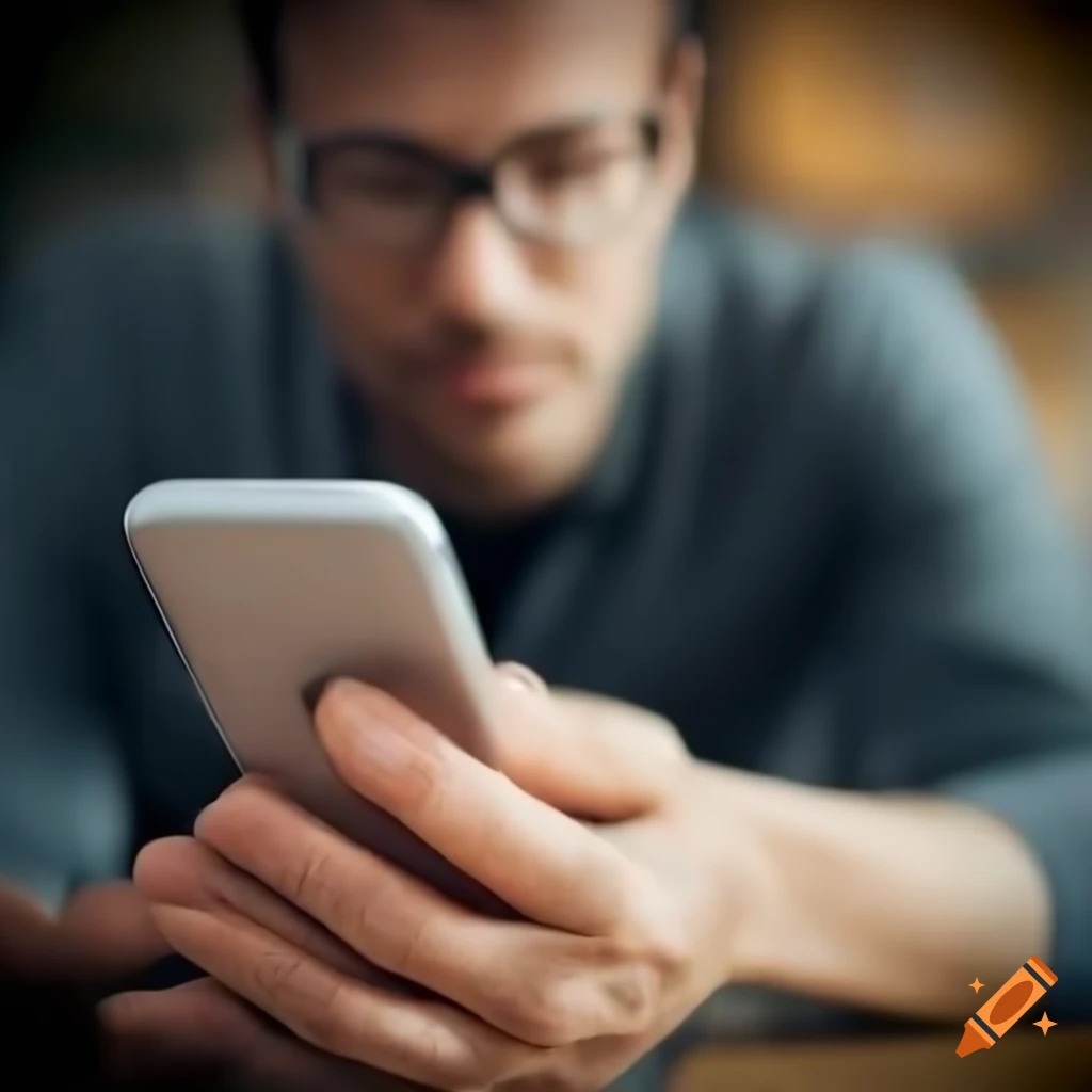 Man typing on smartphone in work environment